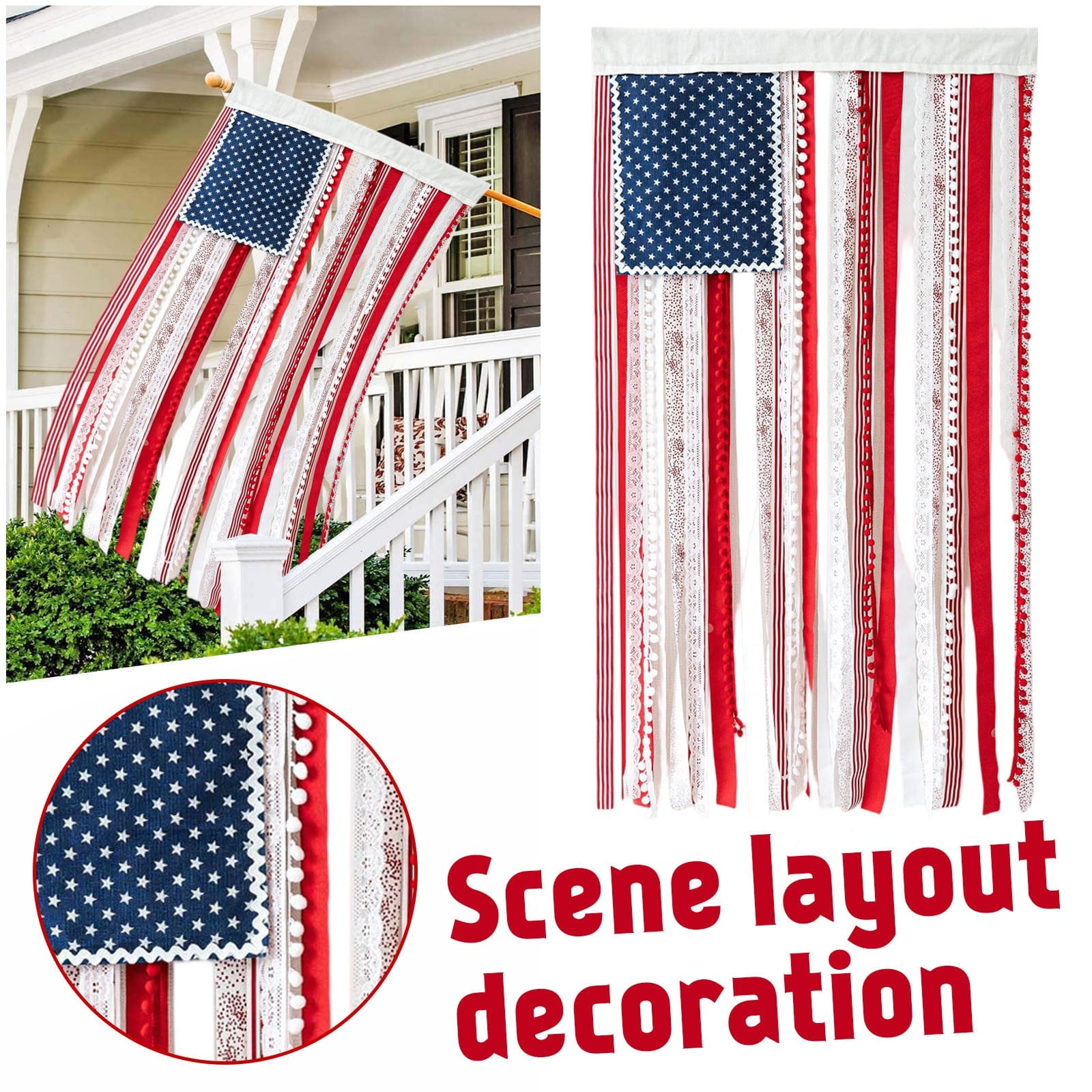 Tattered Rag Flag Banner, Independence Day Striped Lace American Flag ...