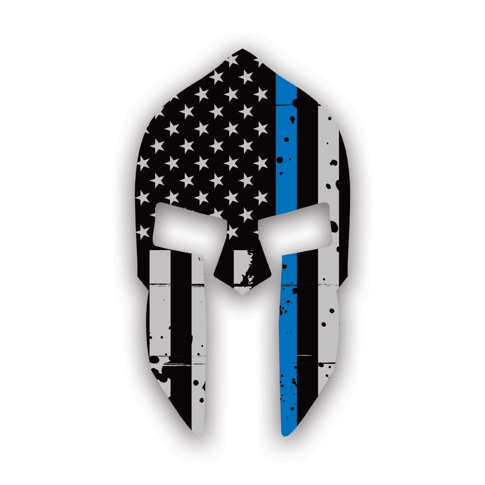 Tattered Thin Blue Line Subdued Spartan Helmet American Flag Sticker ...
