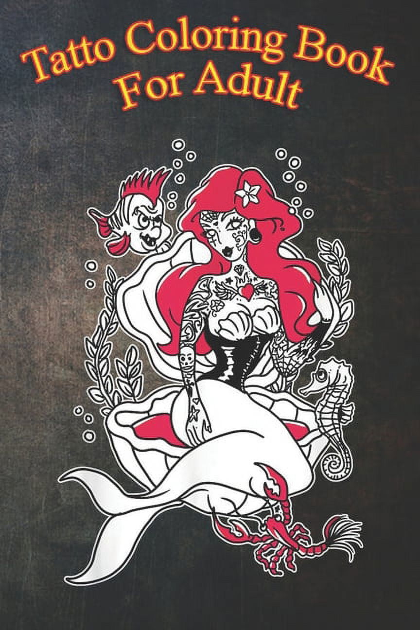 Tatto Coloring Book For Adult : Mermaid Tattoo Art Design Old School ...