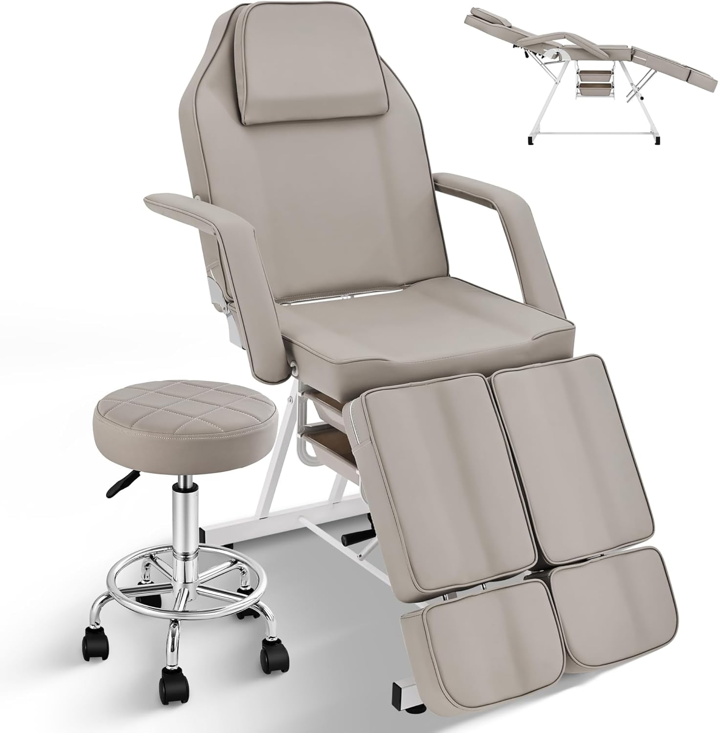 Tattoo Chair for Client with Rolling Stool, Tattoo Table Bed with Split ...