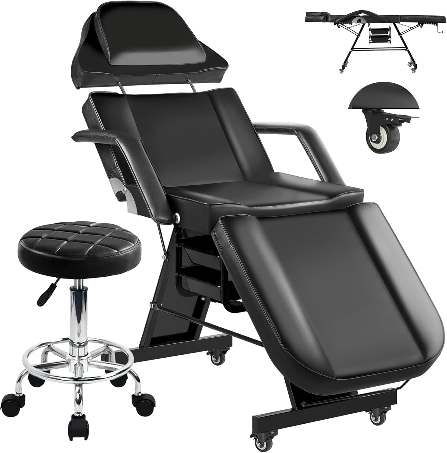 Tattoo Chair with Wheels, Lash Bed Esthetician Chair for Client with ...