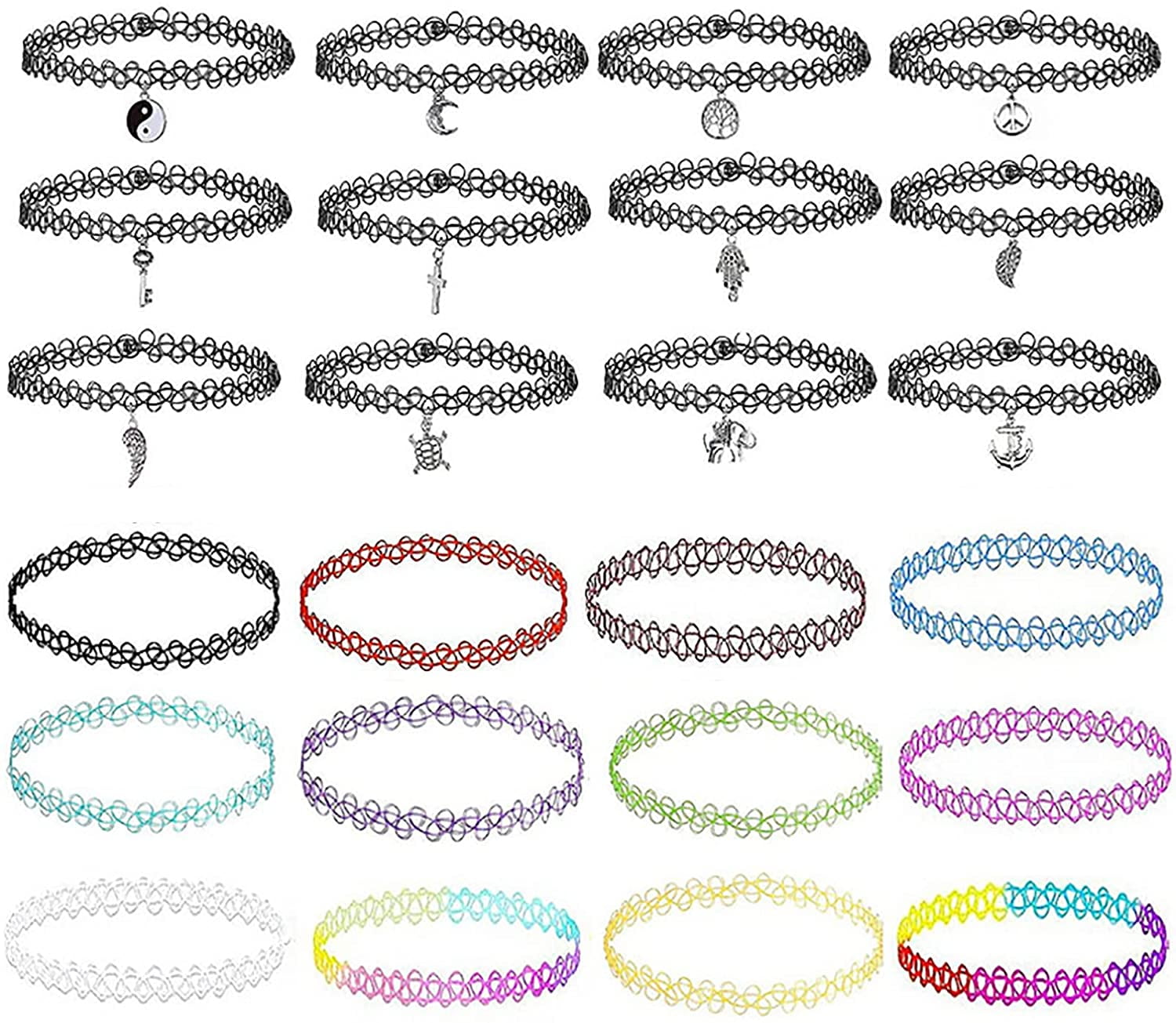 Tattoo Choker, 24 Pack Choker Necklace Set Henna Tattoo Stretch Elastic ...