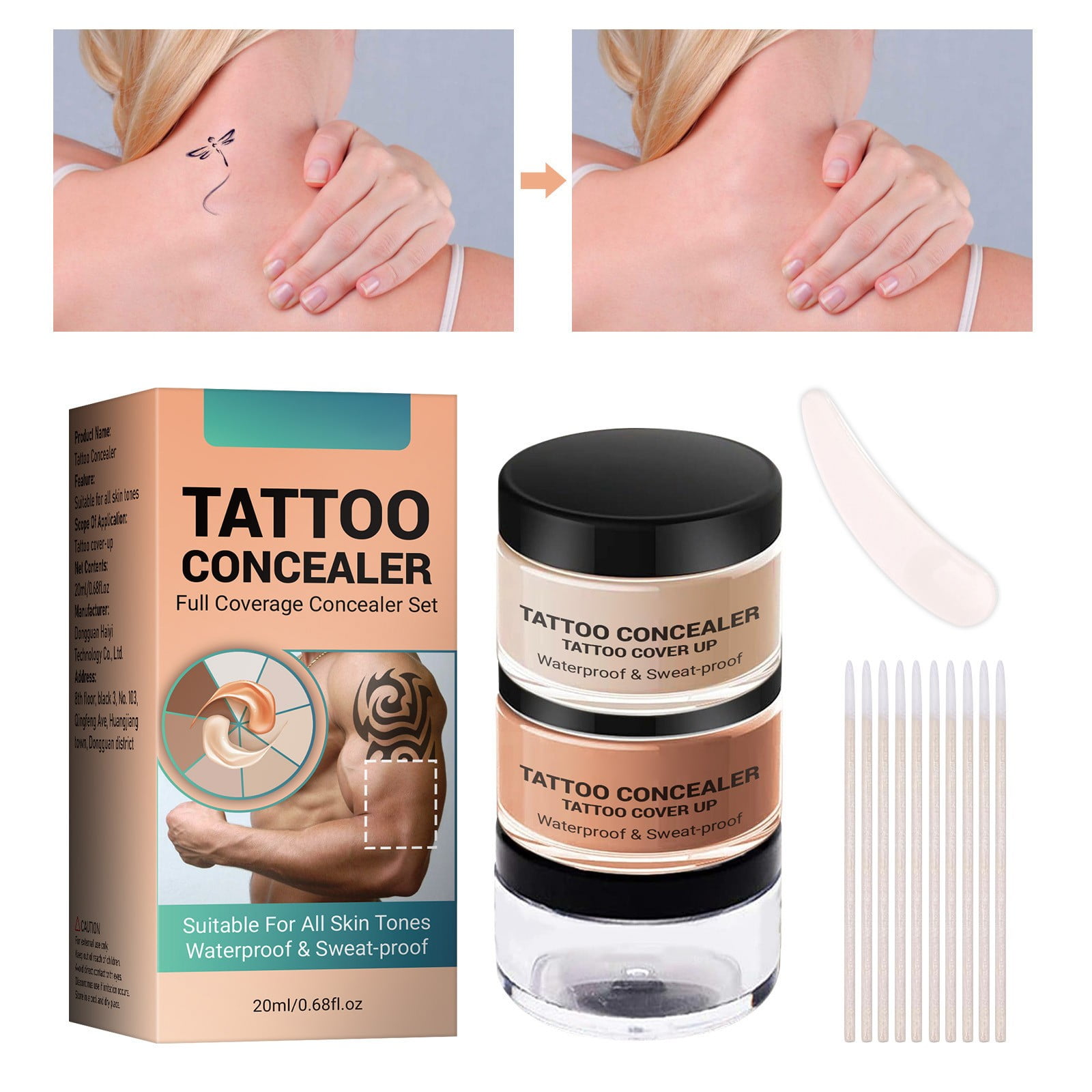 Tattoo Cover Up Makeup, Waterproof Concealer, 2 Colors, Professional ...