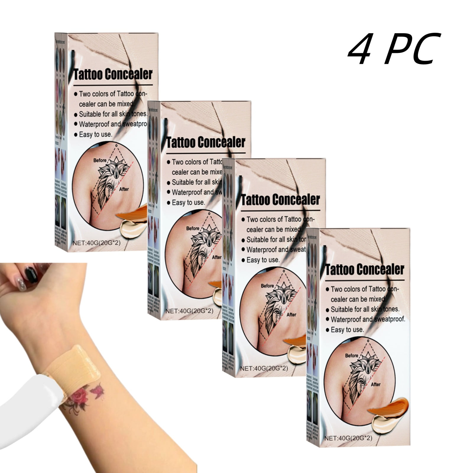 Tattoo Cover Up Makeup Waterproof, Tattoo Concealer, Waterproof & Sweatproof, Suitable for Scars ...