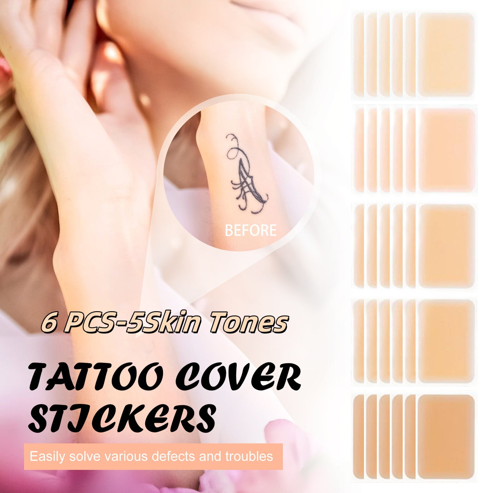 Tattoo Cover Up Tape 6 Pcs Ultra ThinTattoo Cover Up Patch Invisible Waterproof Skin Tone ...