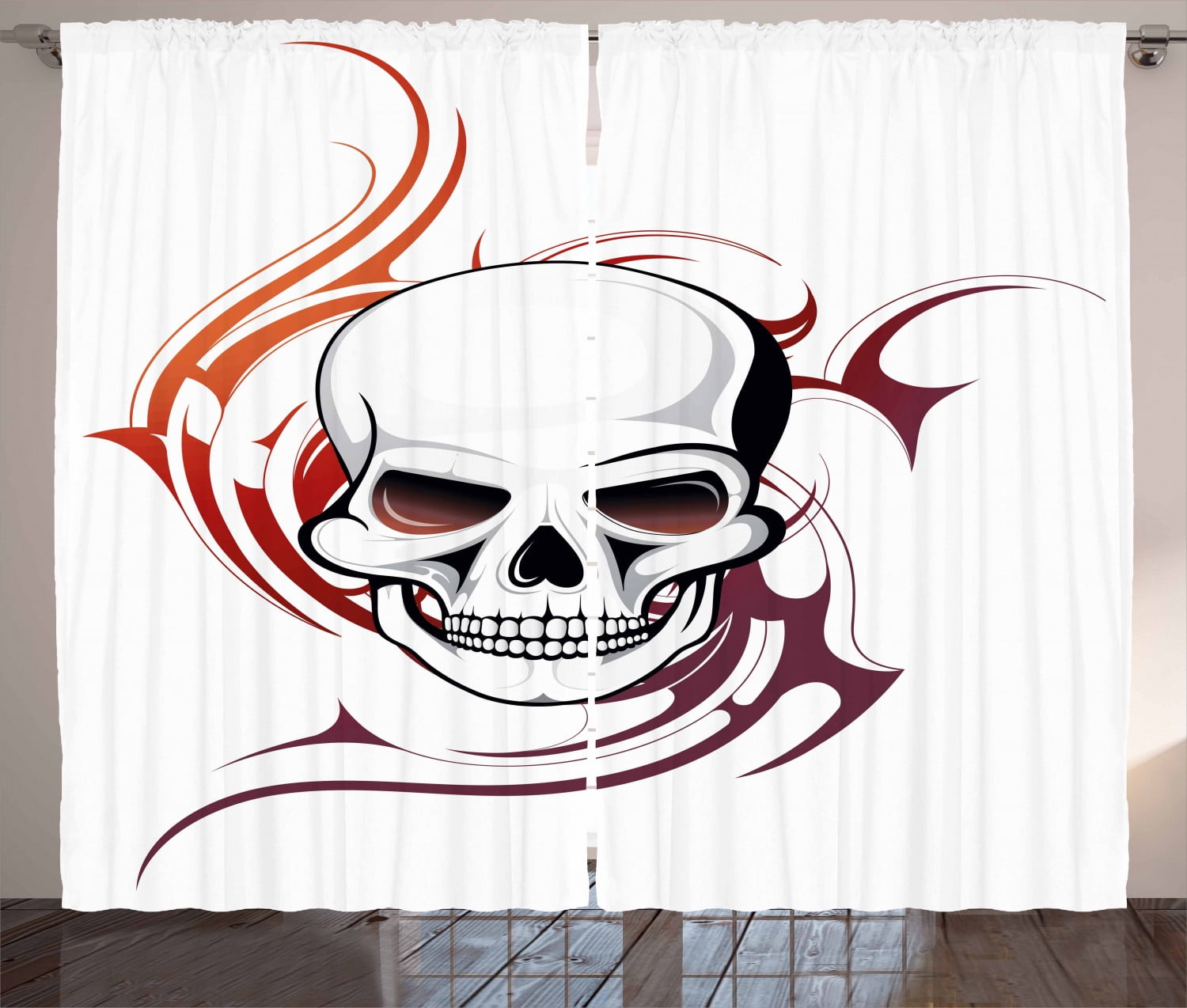 Ambesonne Tattoo Curtains 2 Panel Set, Scary Wild Skull Tribal, 108" x ...