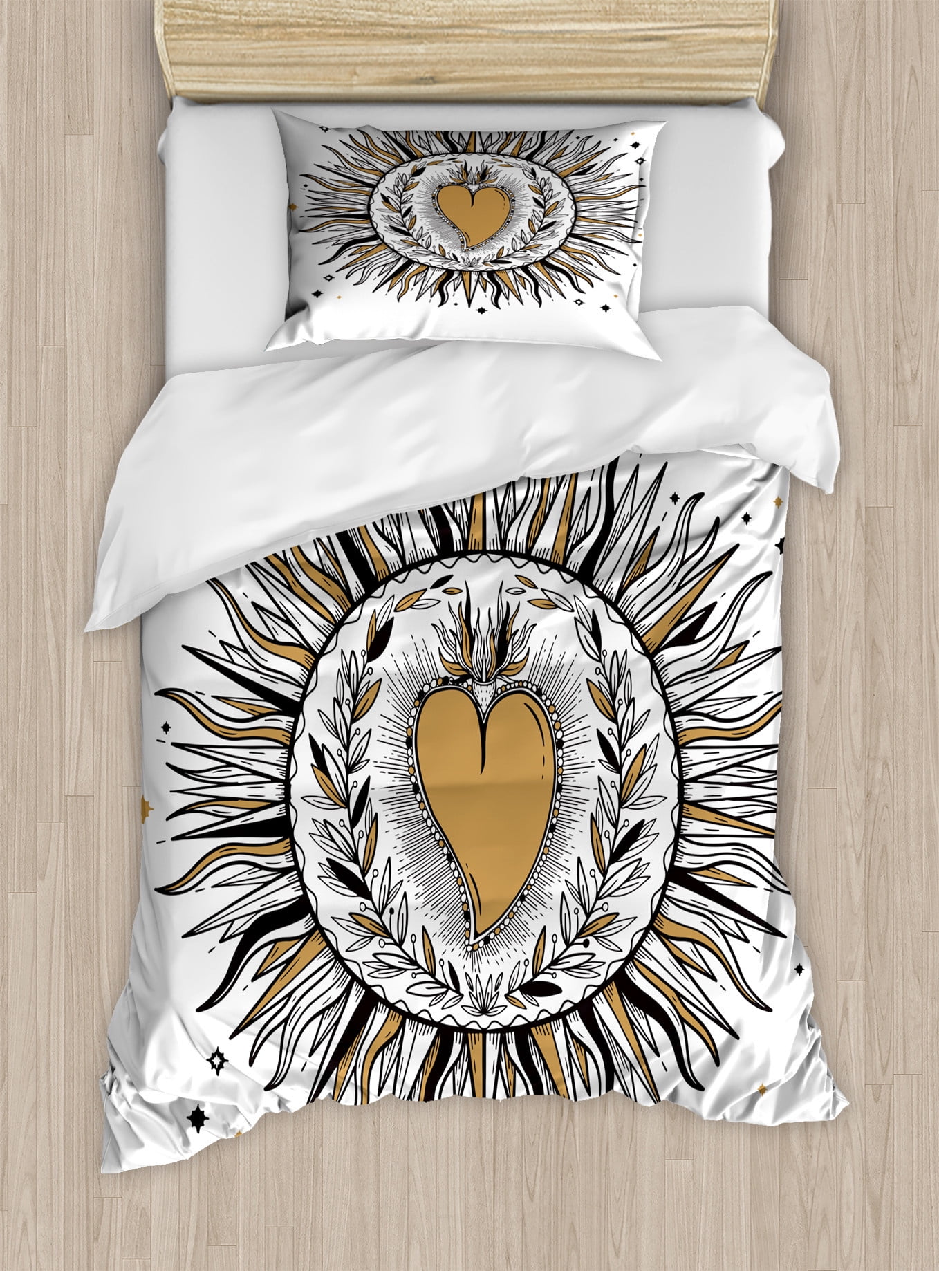 Tattoo Duvet Cover Set, Alchemy Style Sun Inner Heart Symbol Esoteric ...