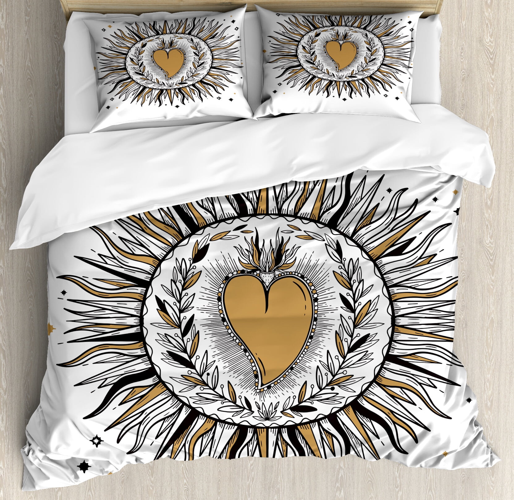 Tattoo Duvet Cover Set, Alchemy Style Sun Inner Heart Symbol Esoteric ...