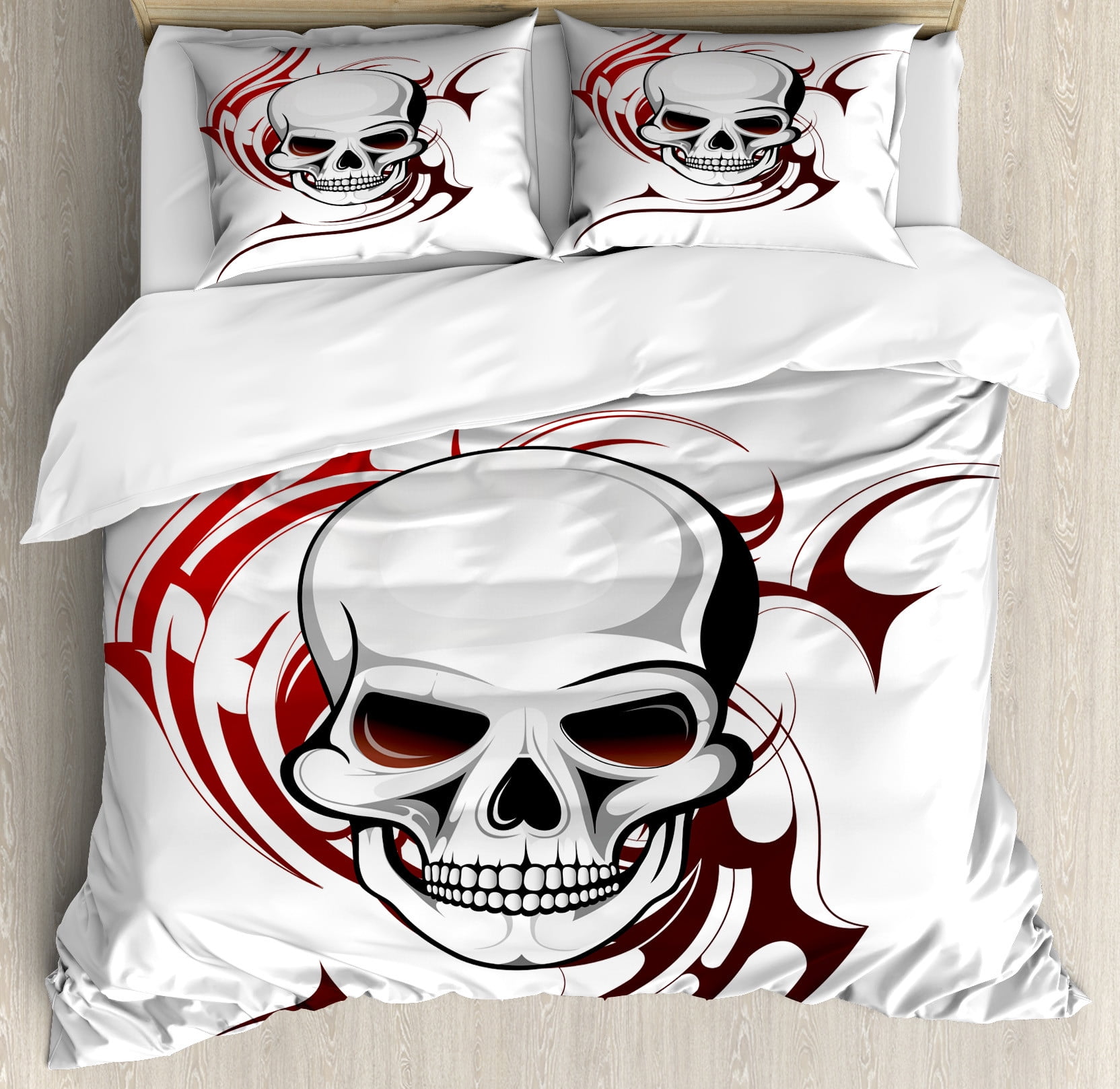Tattoo Duvet Cover Set, Scary Fierce and Wild Skull with Tribal Tattoo ...