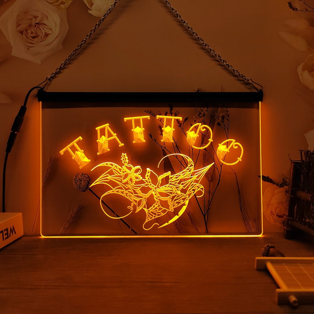 Tattoo Flowers Vintage LED Neon Sign-Posters,3DCarving,Wall,Home,Room ...