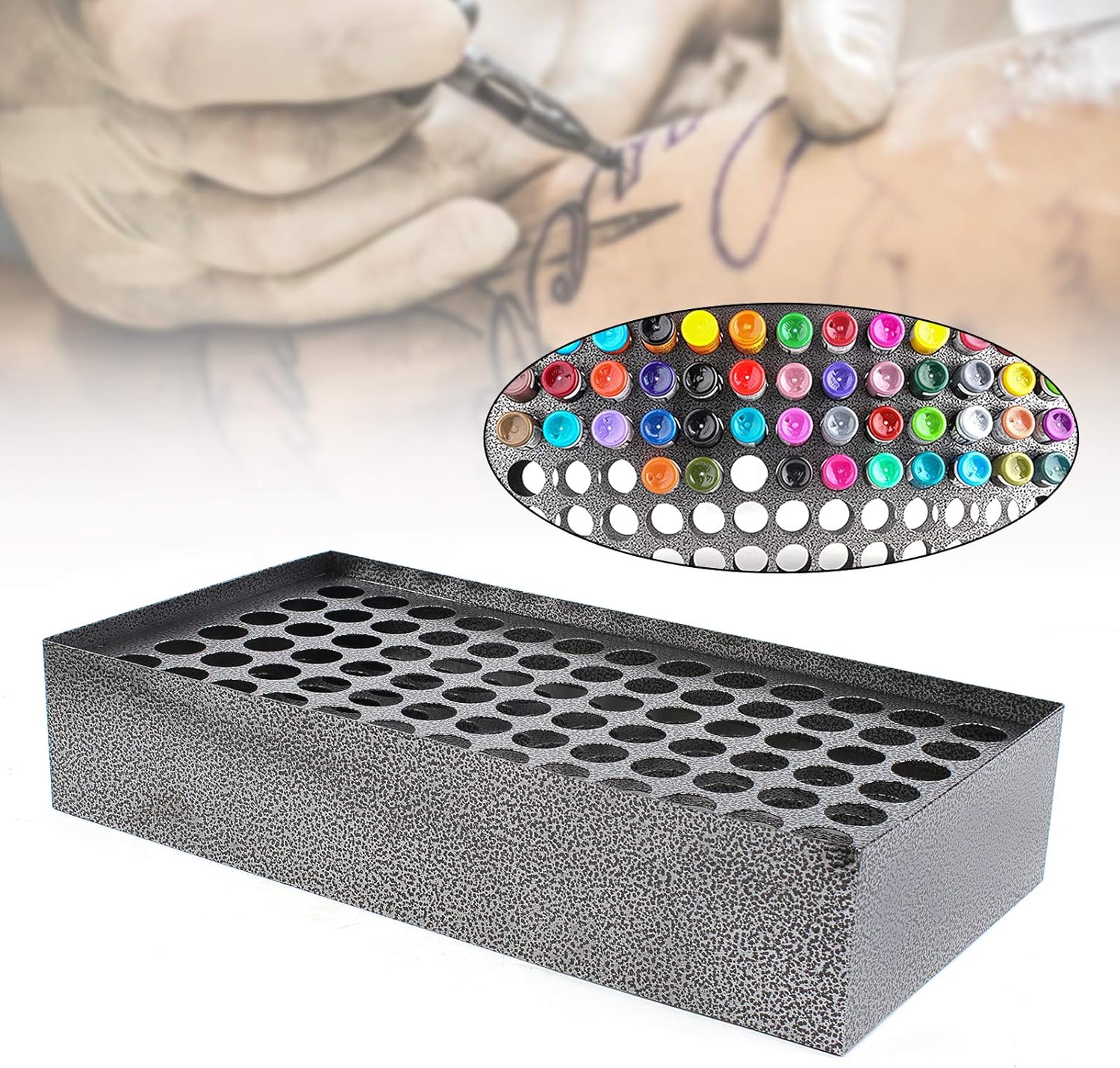 Tattoo Ink Bottle Rack, 78-Hole Iron Wall-Mounted Tattoo Pigment Bottle ...