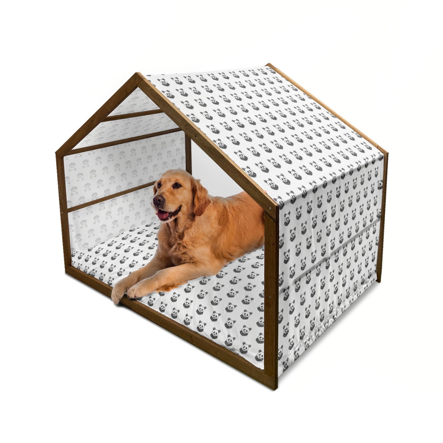 Tattoo Pet House, Panda Bear Portraits Mascots Pattern for in Black and ...