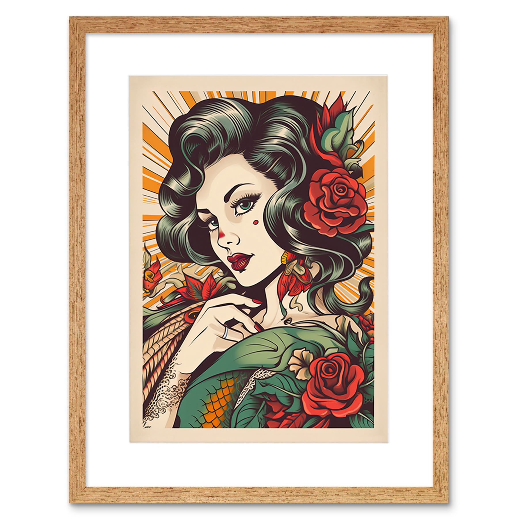 Tattoo Pin Up Girl Roses Rockabilly Americana 50s Artwork Framed Wall ...