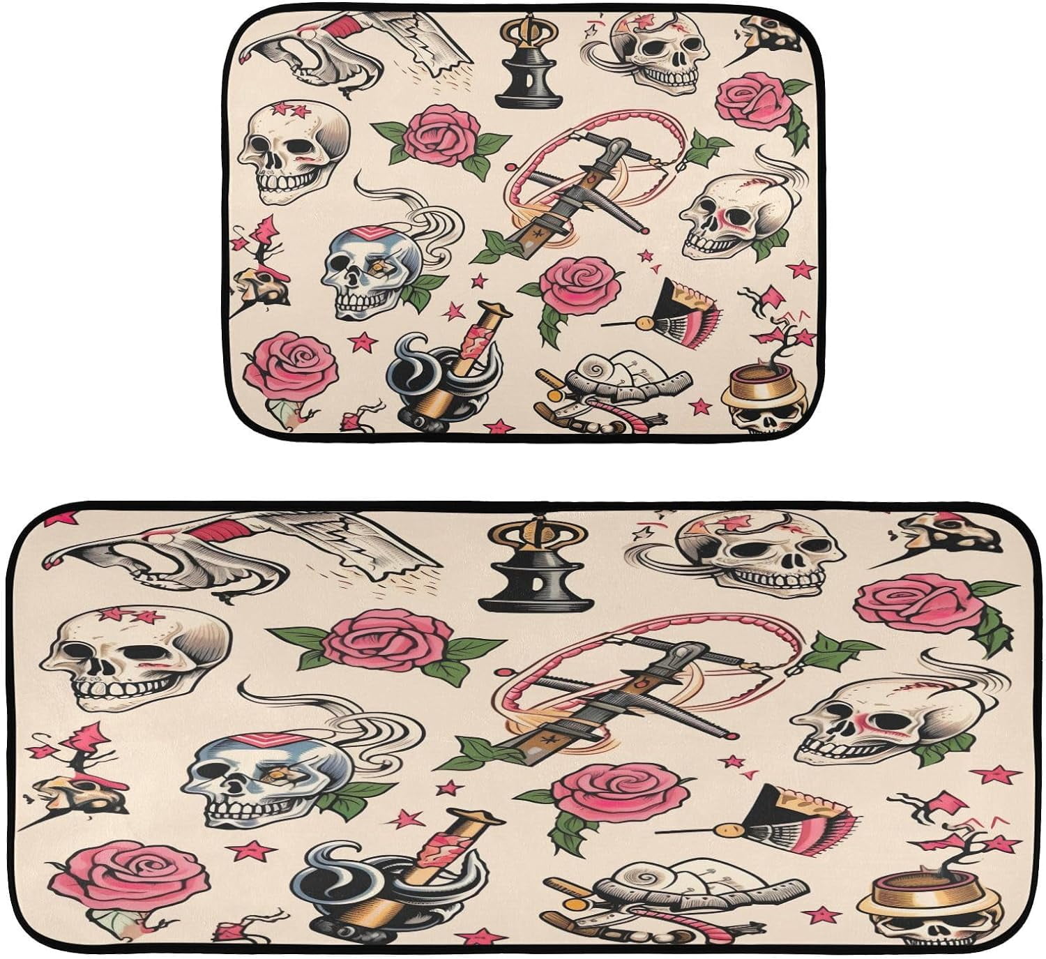 Tattoo Print Anti Fatigue Mats for Kitchen Floor,Set of 2 Non Skid ...