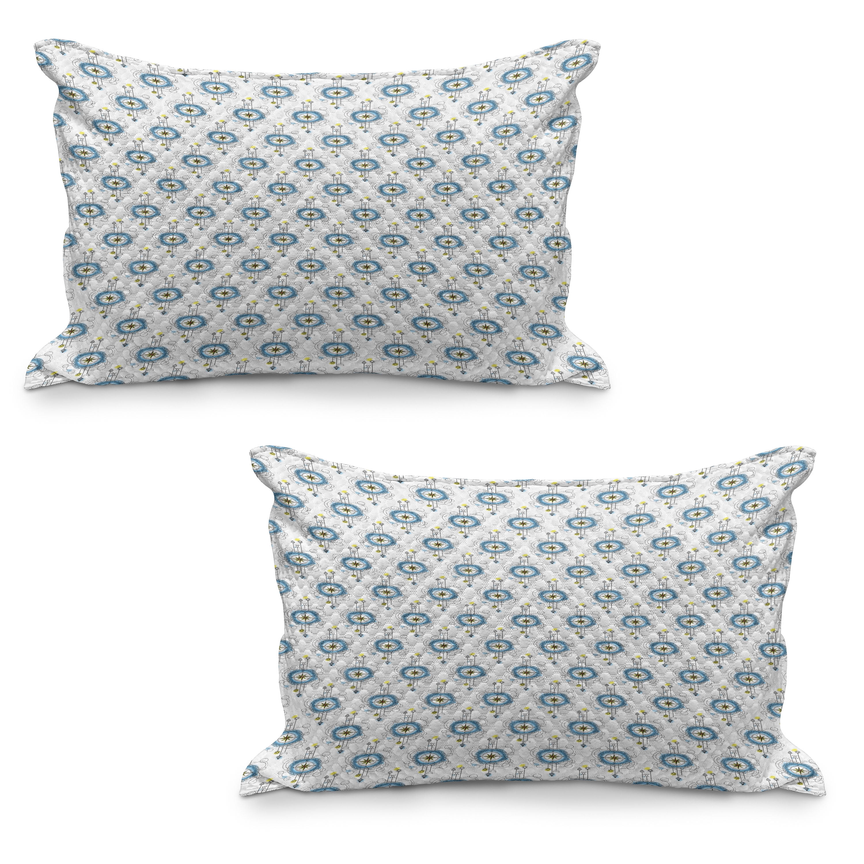 Tattoo Quilted Pillowcover Set of 2, Aquarelle Style Compass Windrose ...