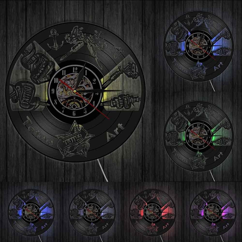Tattoo Studio Wall Sign Tattoo Salon Vinyl Record Mute Wall Clock Watch ...