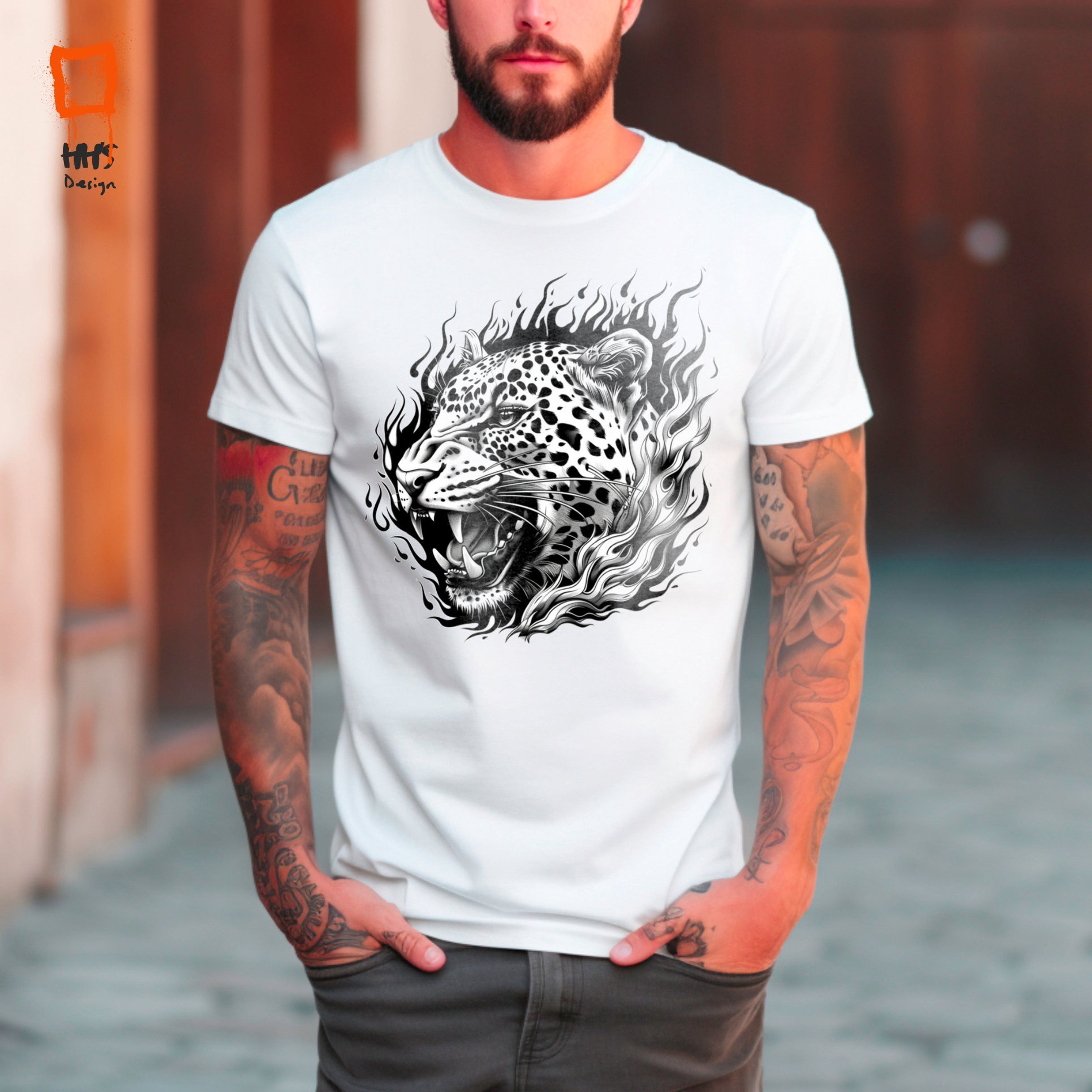 Tattoo Style Jaguar Knot Tee - Ink Art Wildcat Graphic T-Shirt ...