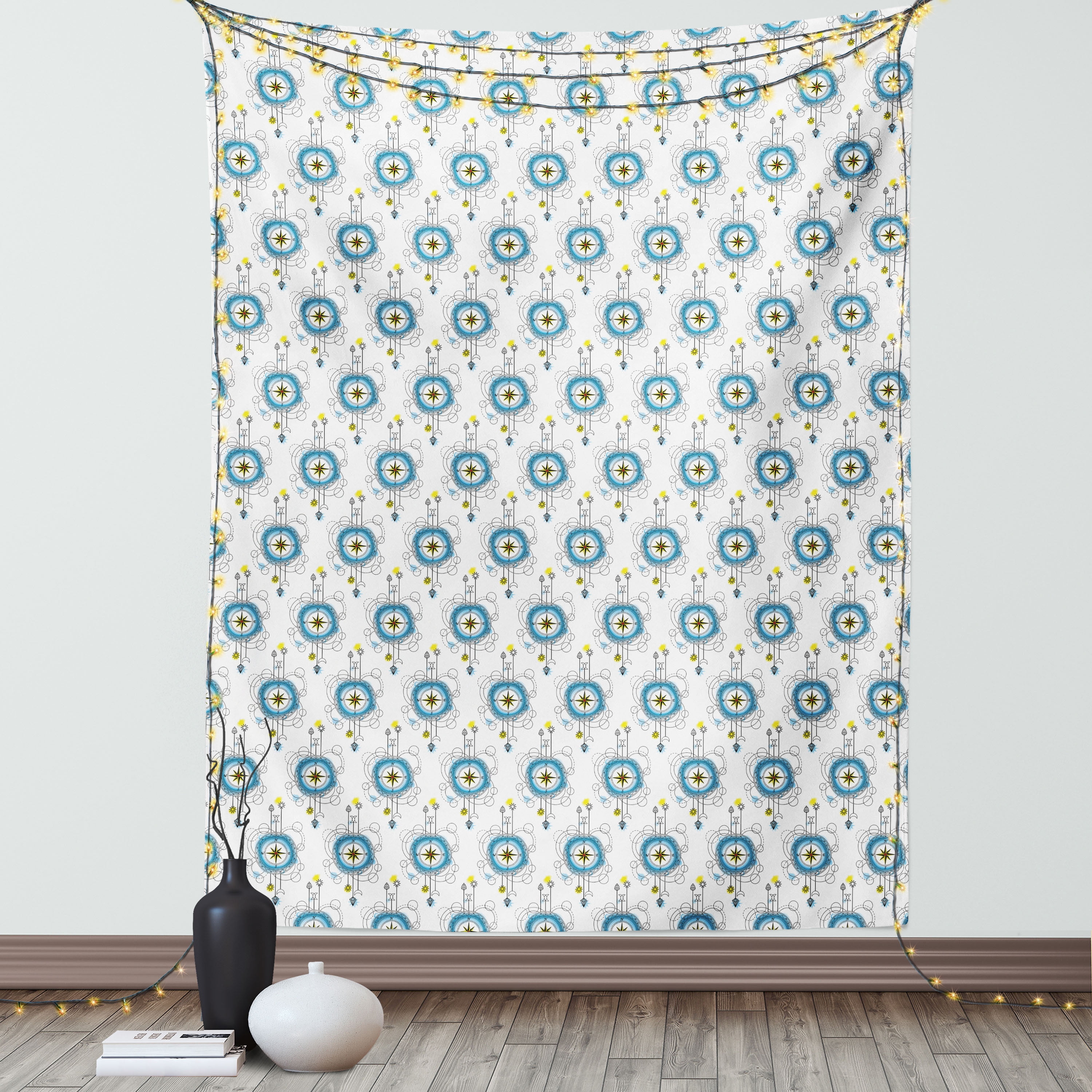 Tattoo Tapestry, Aquarelle Style Compass Windrose Figure with Boho ...