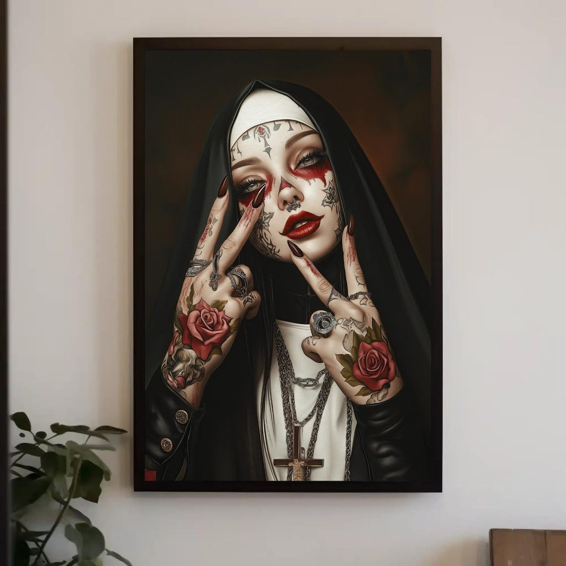 Tattooed Gothic Nun Canvas Print, Extra Large Dark Alternative Art ...