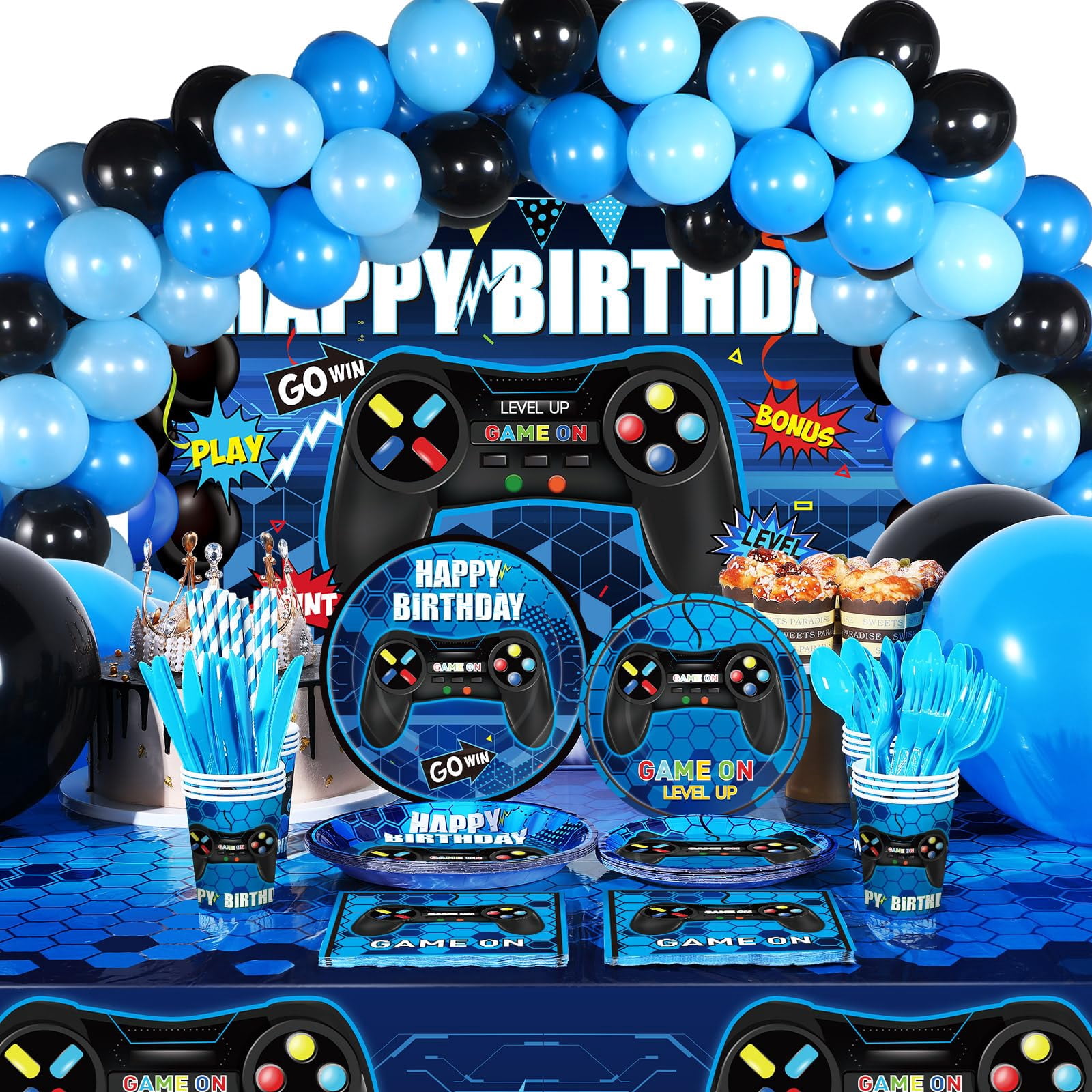 Tatuo 152 PiecesUMRT Video Game Birthday Party Supplies Gamer Party ...