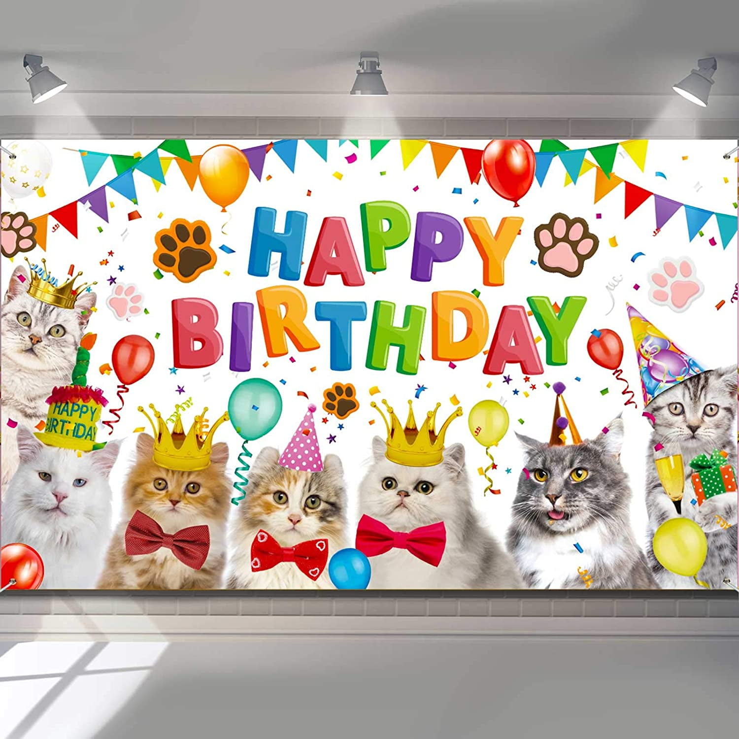 Tatuo Cat Birthday Decorations Happy Birthday Backdrop Kitten Cat Theme ...