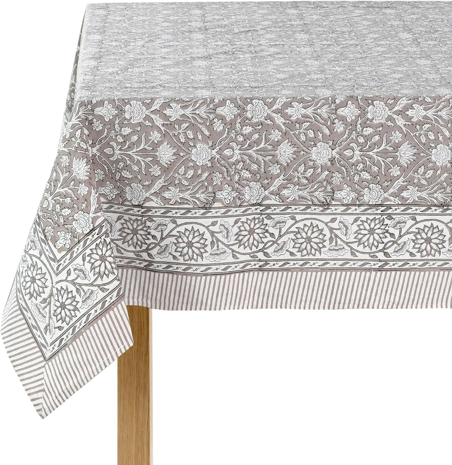 Taupe 60x60 Inches Square Indian Hand Block Floral Printed Pure Cotton ...