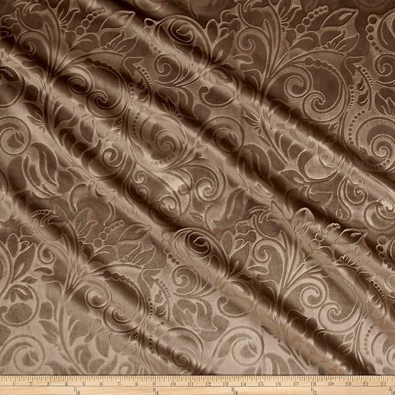 Taupe Brocade Velvet Scroll Fabric Cut by the Yard, Ideal Embossed ...