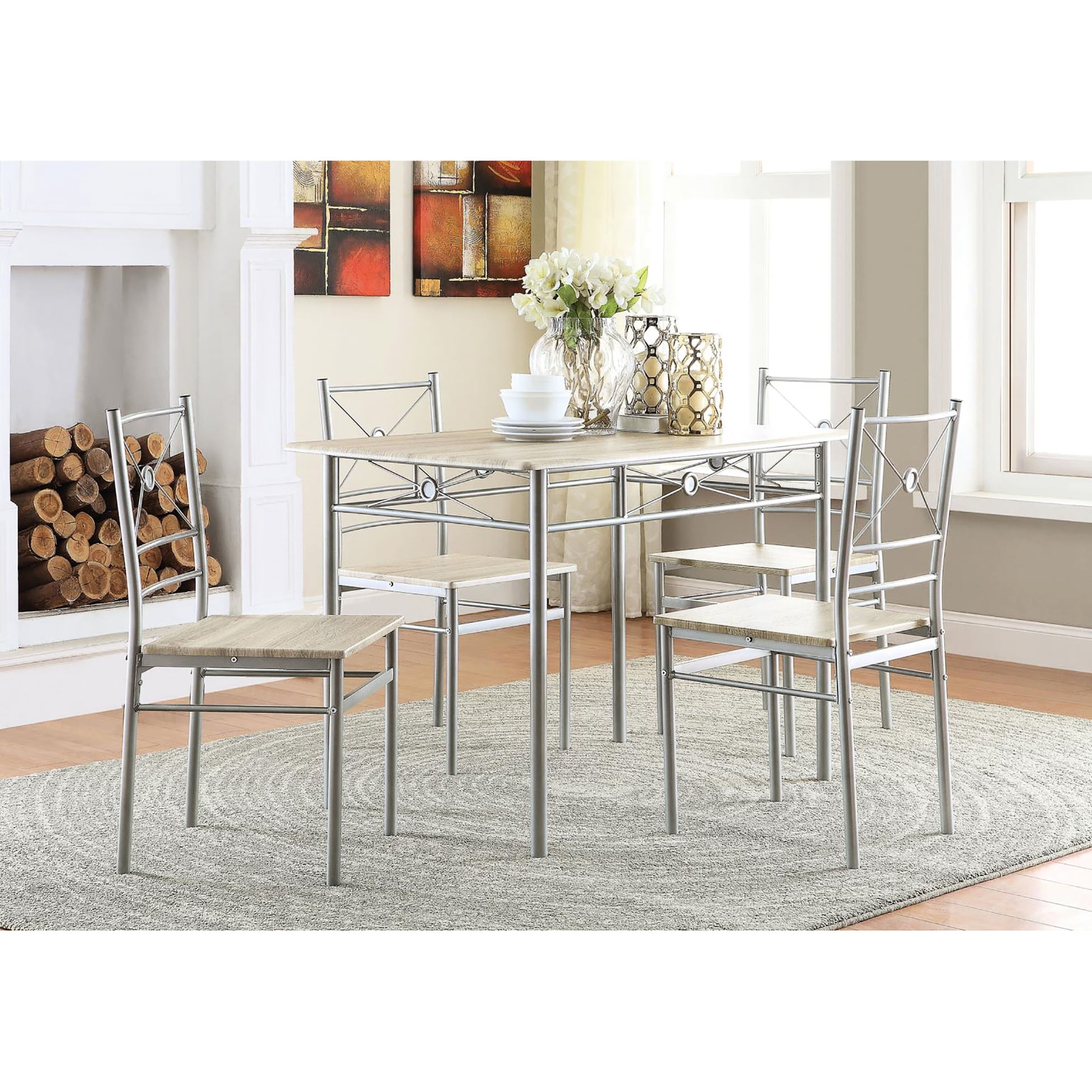 Taupe And Brushed Silver Dining Arrangement - 4 Seating Rectangular ...