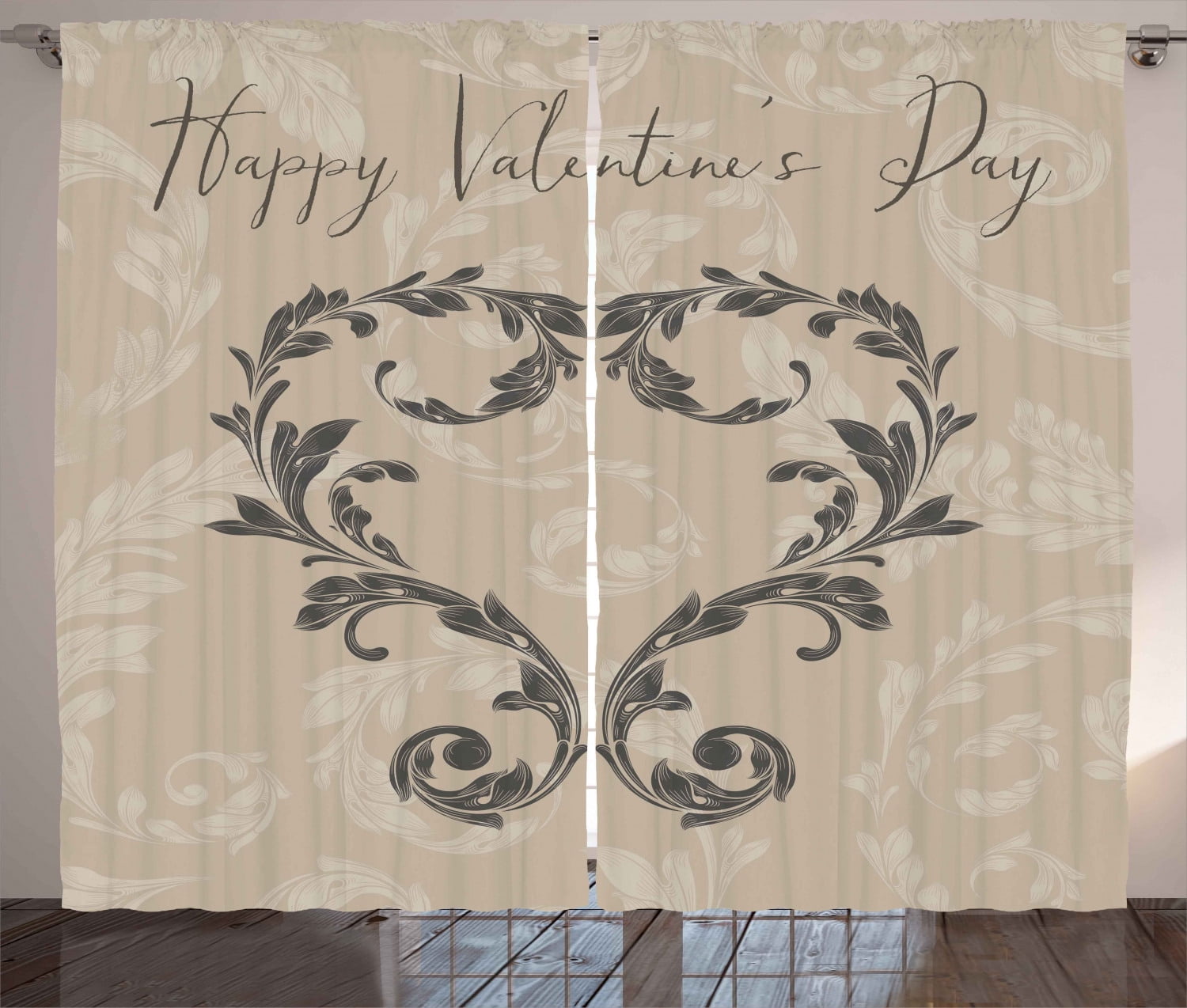 Ambesonne Victorian Curtains 2 Panel Set, Valentine's Day Taupe, 108" x ...