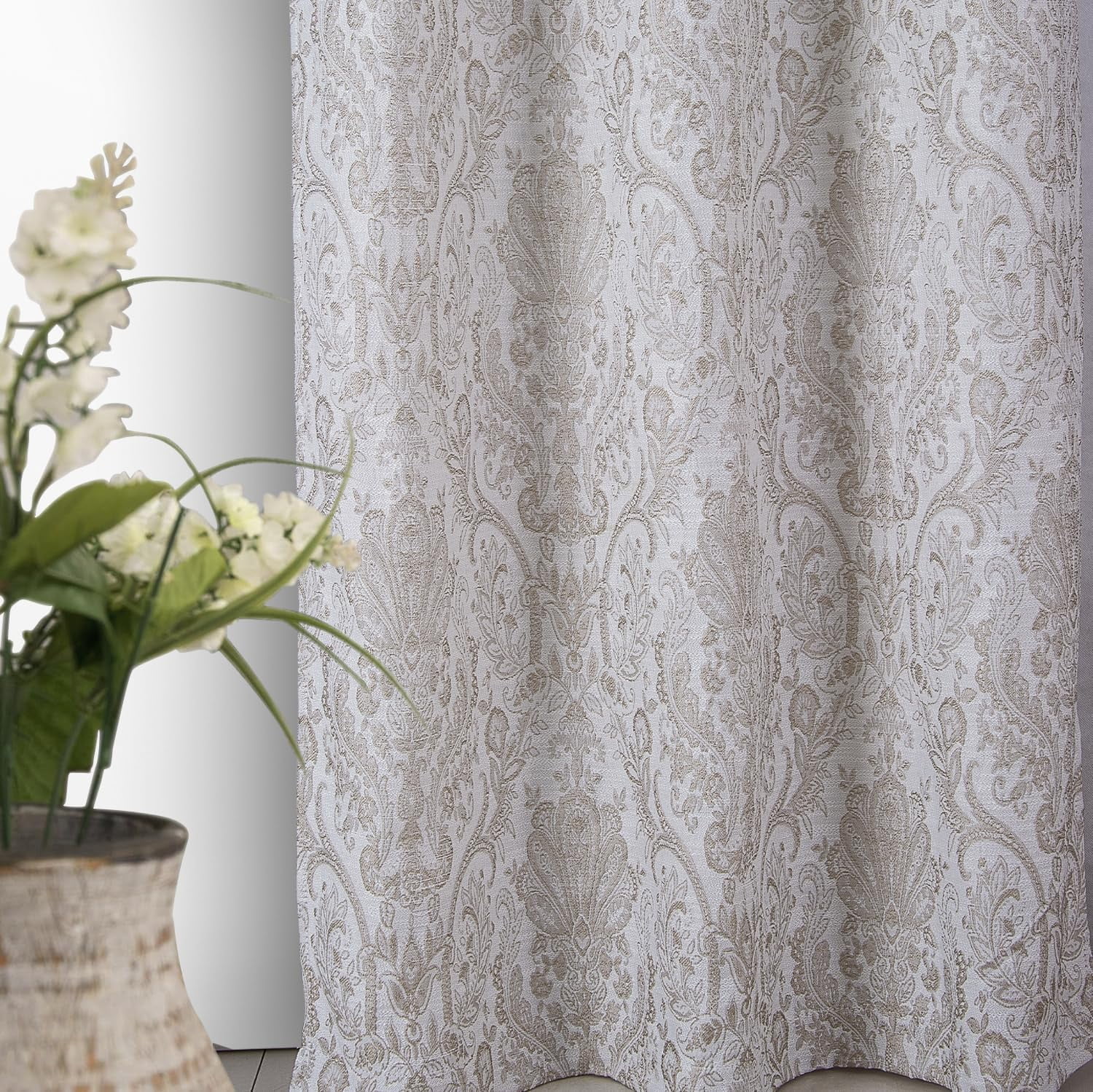 Taupe Curtains Moroccan Damask Patterned Curtains 90" 2 Panels Set for ...