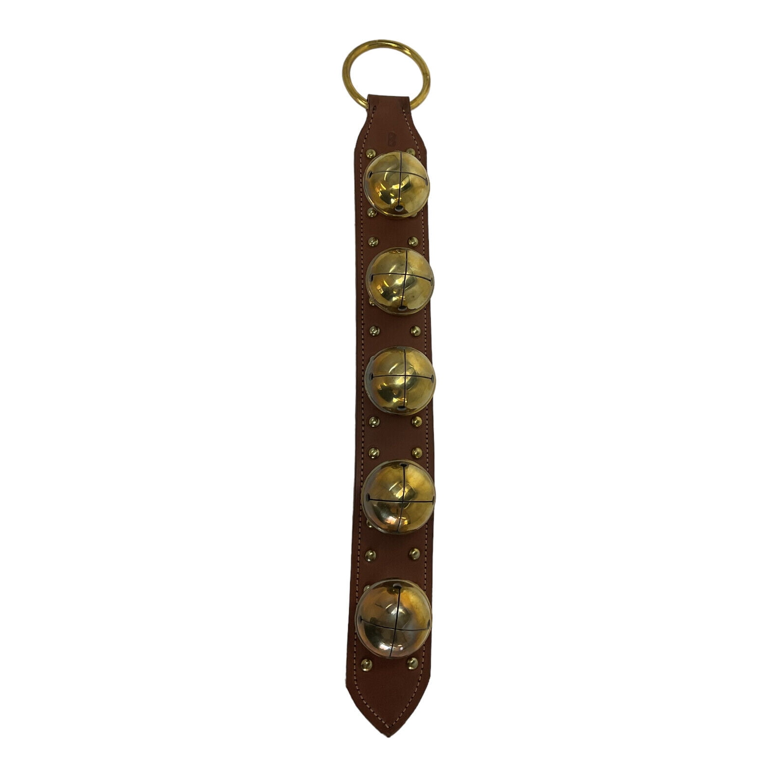 Taupe Five Solid Brass Bells Studded Natural Leather Sleigh Bell Door ...