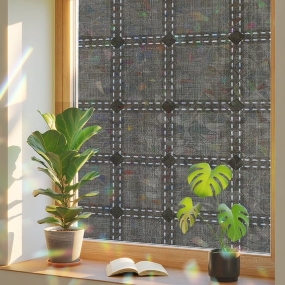 Taupe Grid Line Window Privacy Film, Stitching Line Brown Fabric Grain ...