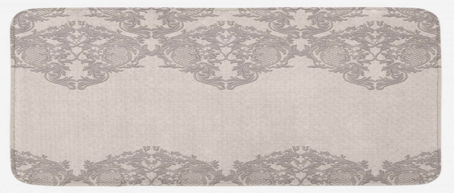 Taupe Kitchen Mat, Lace Like Framework Borders with Details Delicate ...