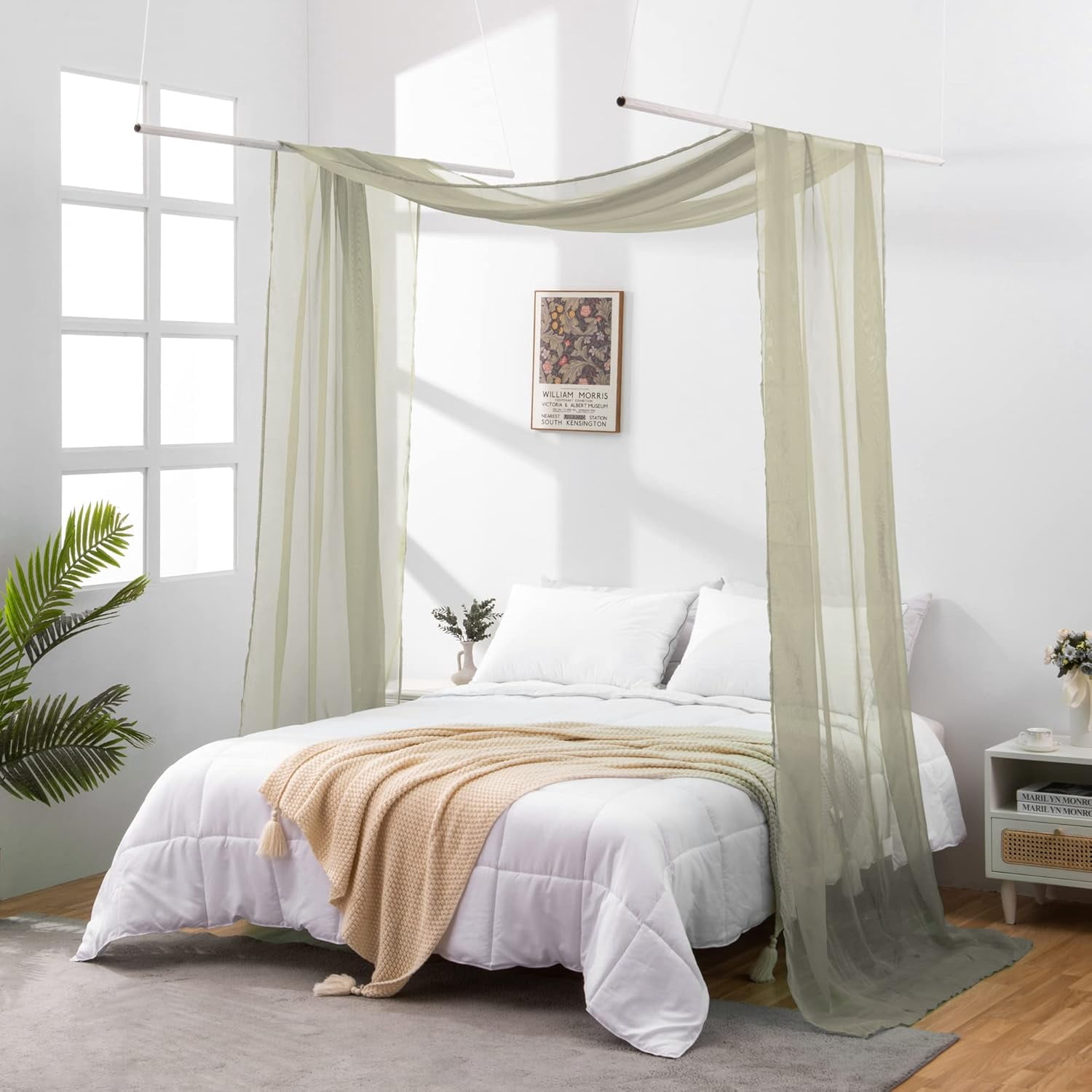Taupe Sheer Bed Canopy Scarf 216 Inch Long, Decorative Bed Canopy Scarf ...