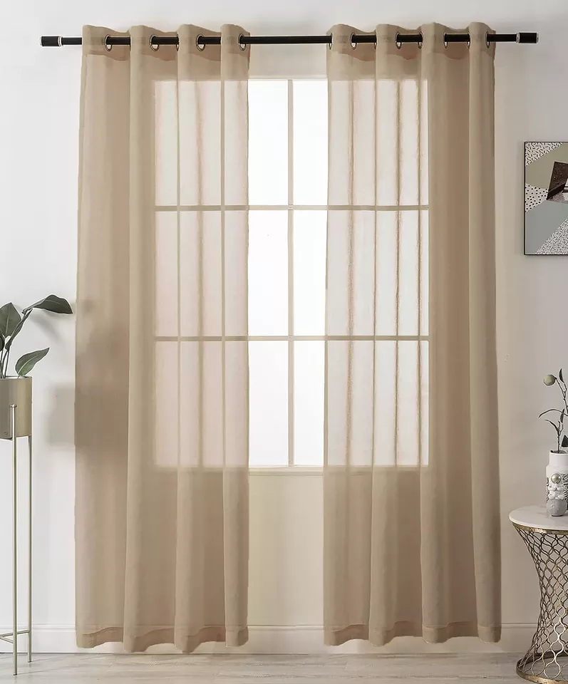 Taupe Sheer Window Grommet Curtain Set 84" Inches Long ( 2 Panels ...
