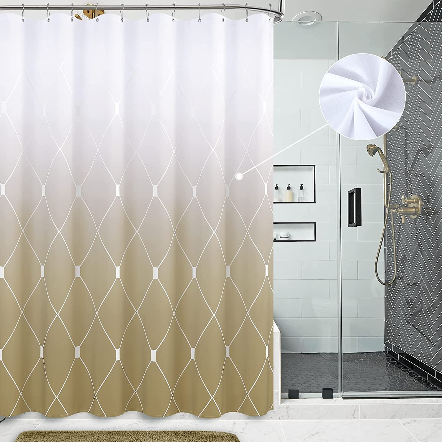 Taupe Shower Curtain Ombre Shower Curtain Set with Hooks Linen Textured ...