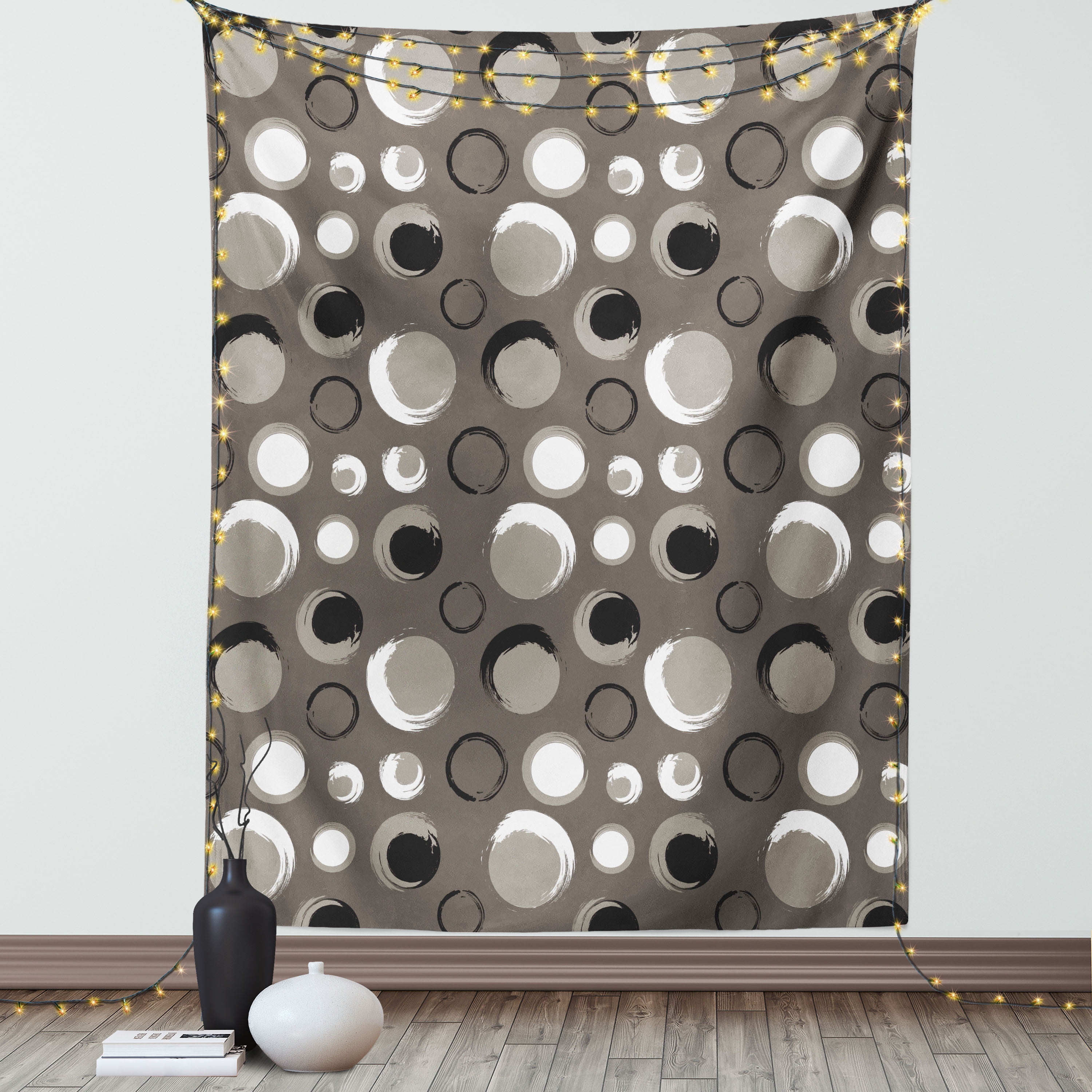 Taupe Tapestry, Grunge Circles Dots Brushstrokes Hand Painted Modern ...