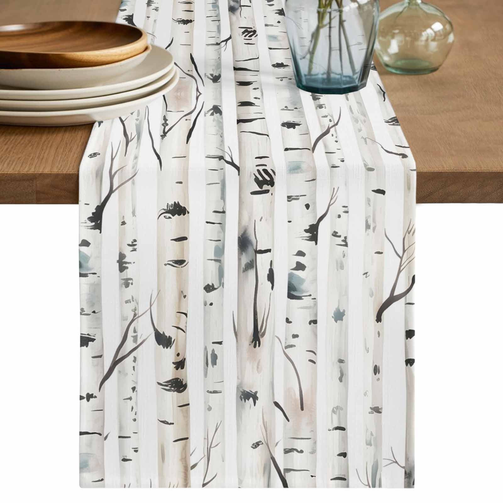 Taupe Tree Table Runner 60 Inches, Forest Birch Trees Modern Abstract ...
