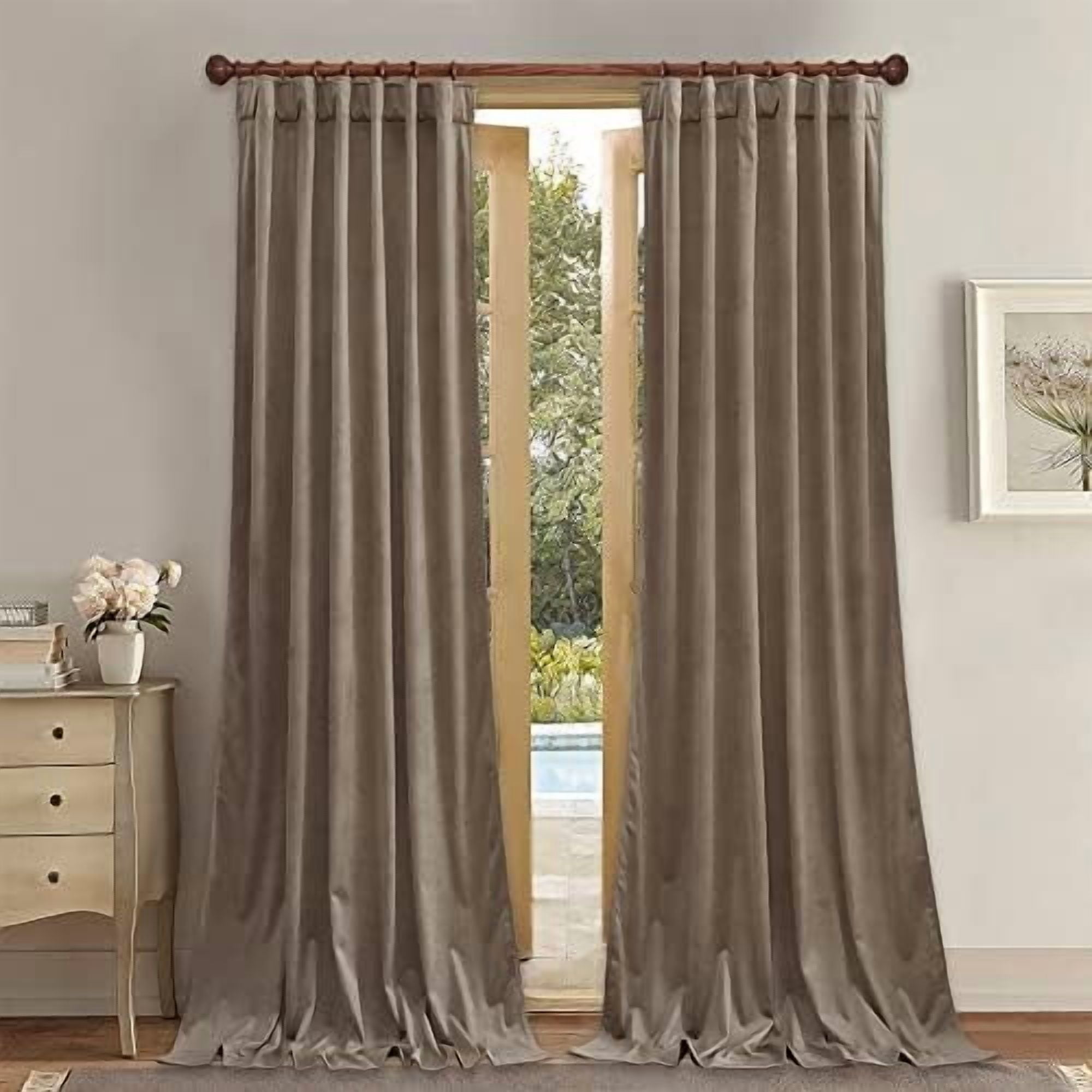 Taupe Velvet Curtains Room Darkening Heat & Cold Blocking for Living ...