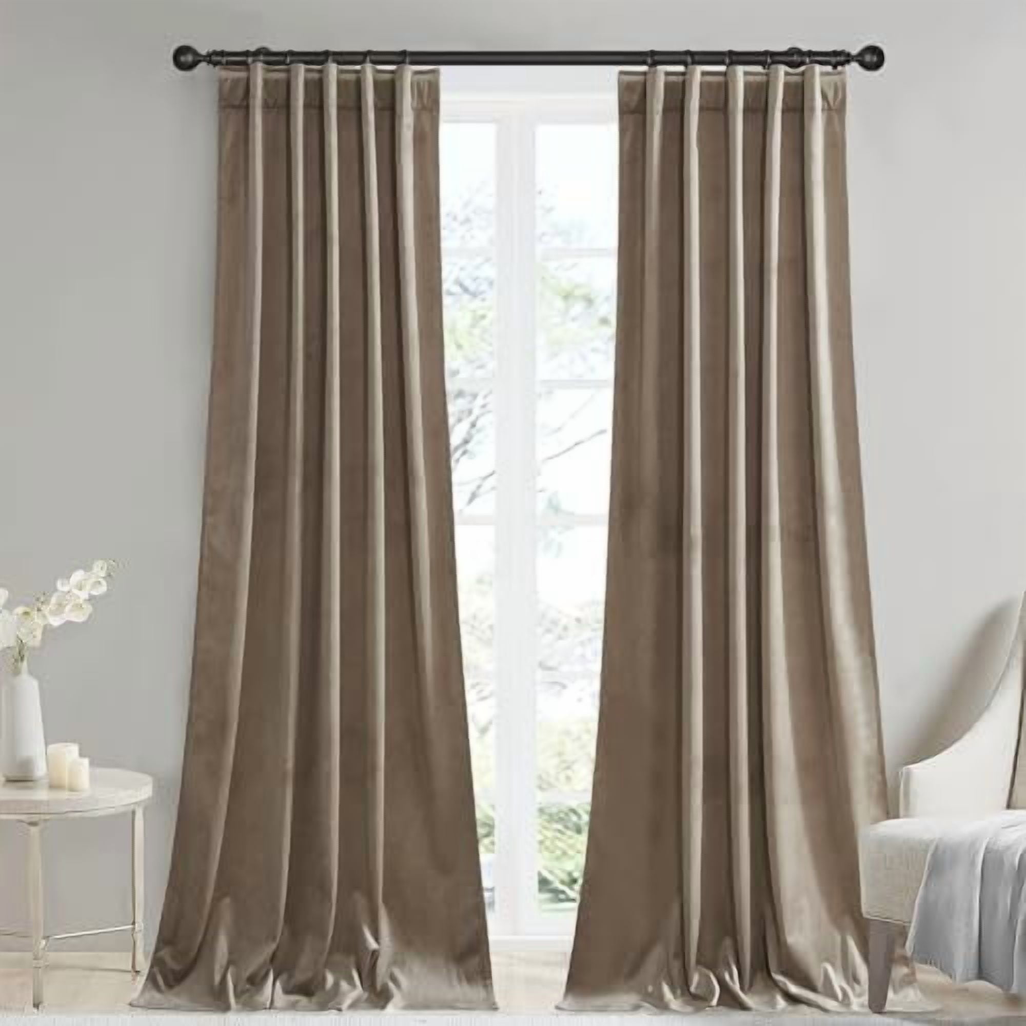 Taupe Velvet Curtains Rustic Panels Light Dimming for Kids Nursery ...
