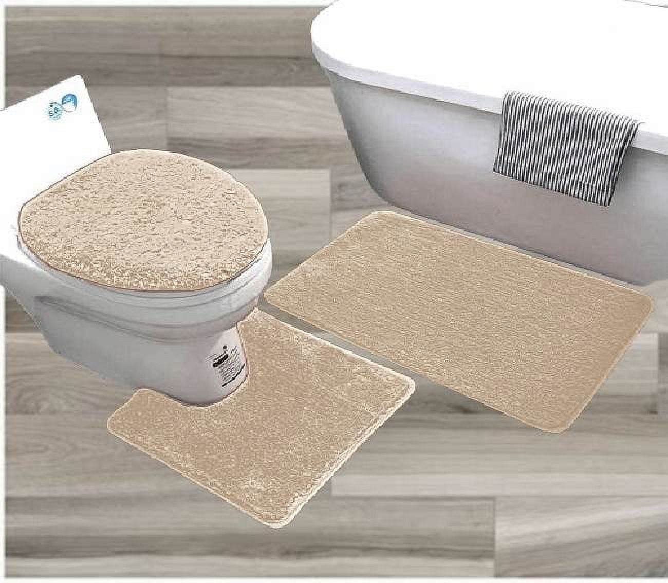 3pc Taupe Bath Mat Rug Set - Large Shaggy Chenille, Contour Mat, Toilet ...