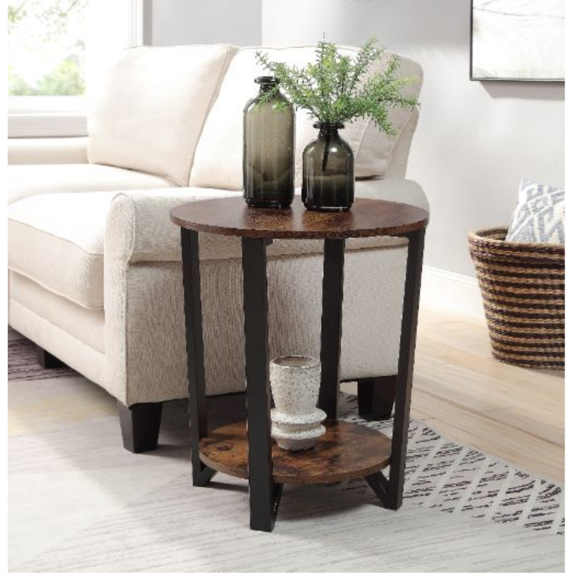Taurus Accent Table in Rustic Oak & Black Finish - Walmart.com