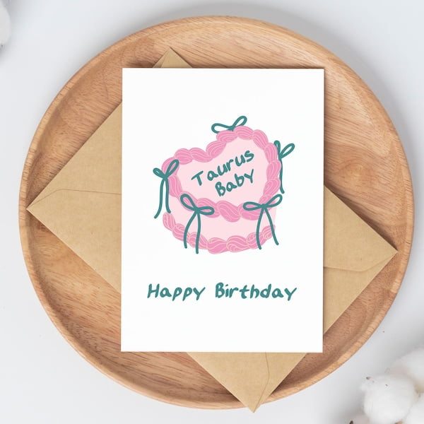 Taurus Baby Birthday Card - Cute Heart Design with Envelope - Perfect ...