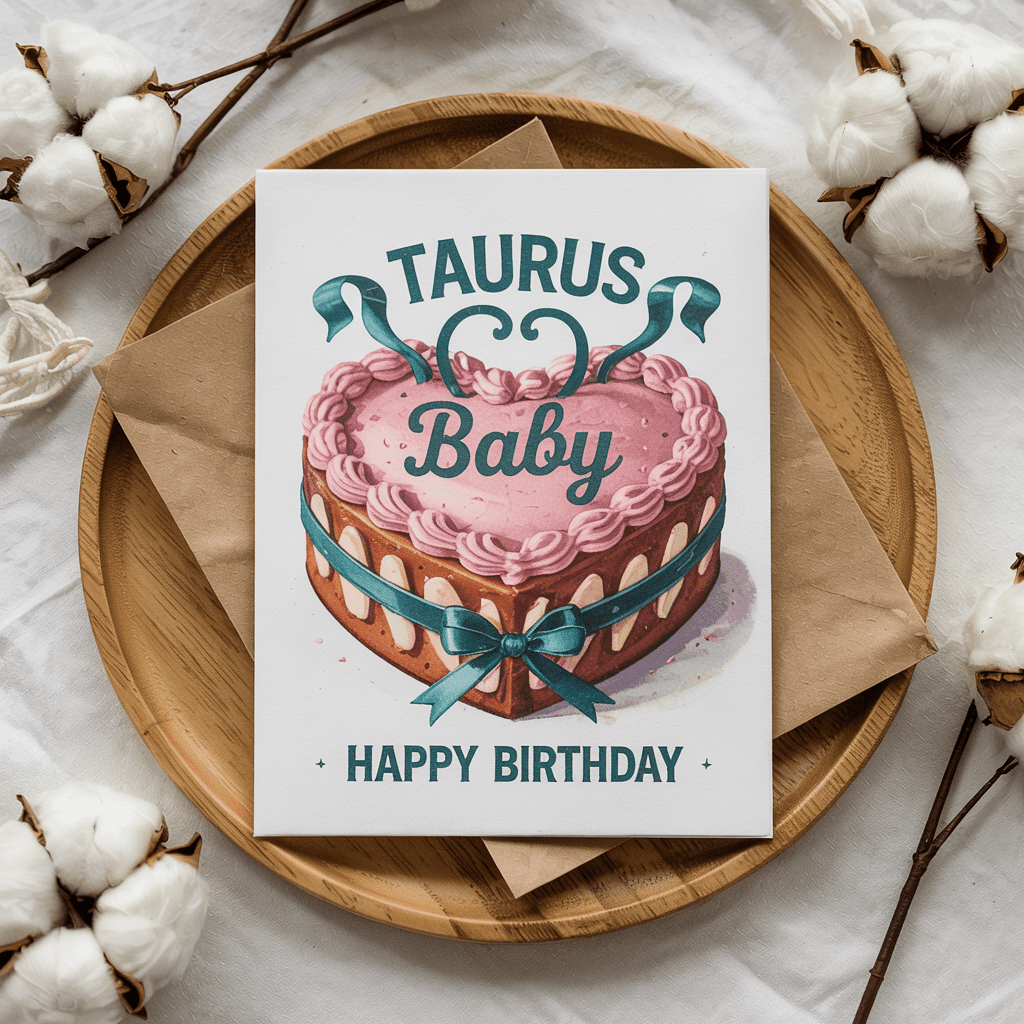 Taurus Baby Birthday Card - Heart Cake Design with Editable Space ...