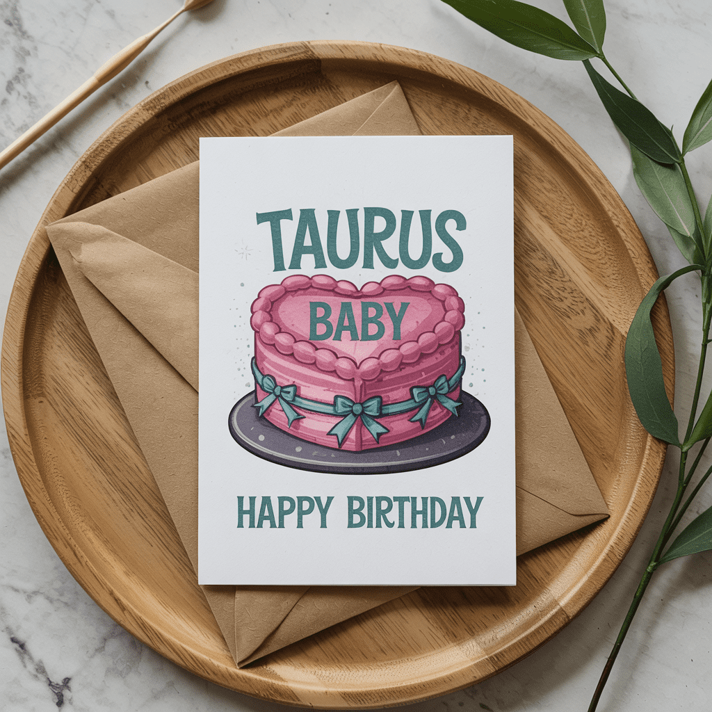 Taurus Baby Birthday Card - Heart-Shaped Cake Design - Perfect for ...