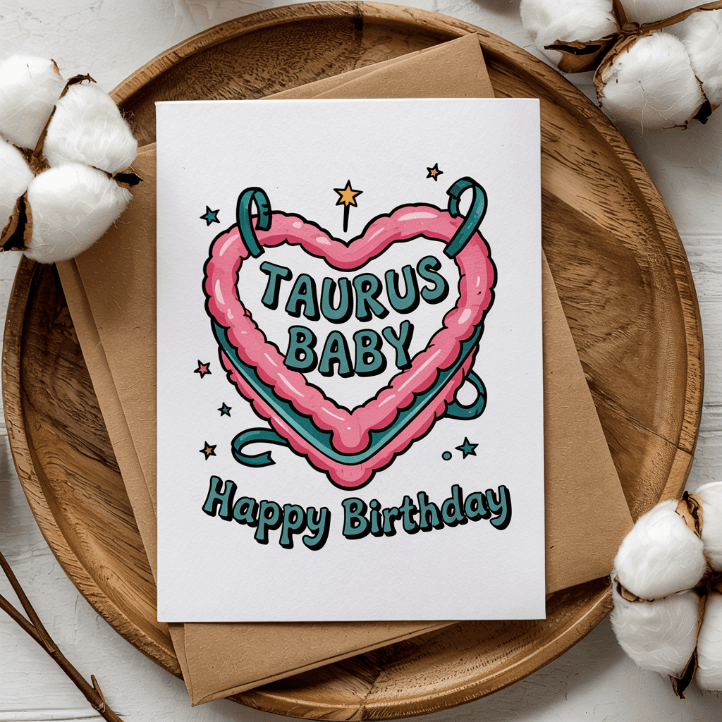 Taurus Baby Birthday Greeting Card - Fun & Colorful Design - Blank ...