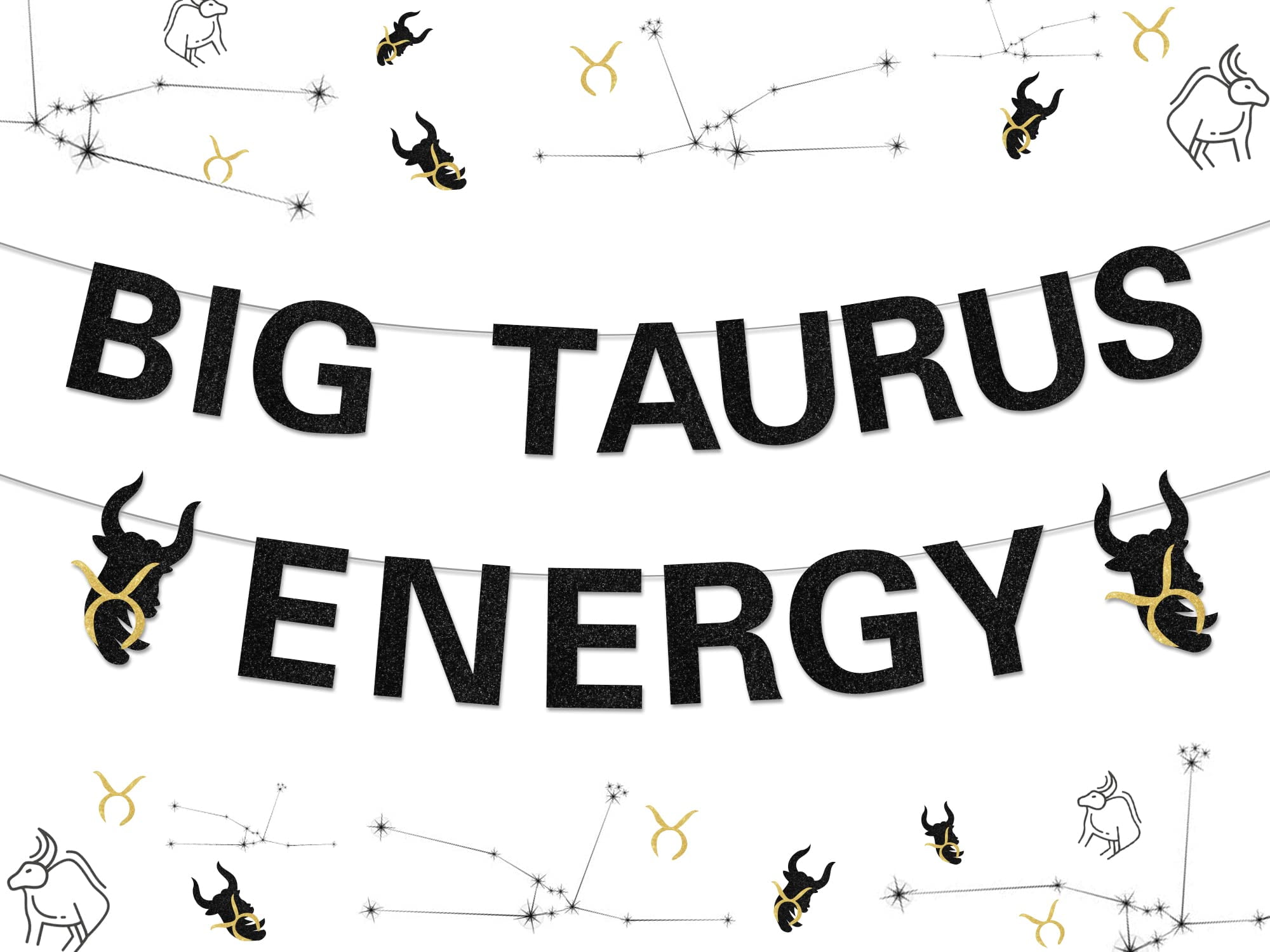 Taurus Birthday Decorations Black MMF7 Gold Big Taurus Energy Banner Constellation Banner 18th ...