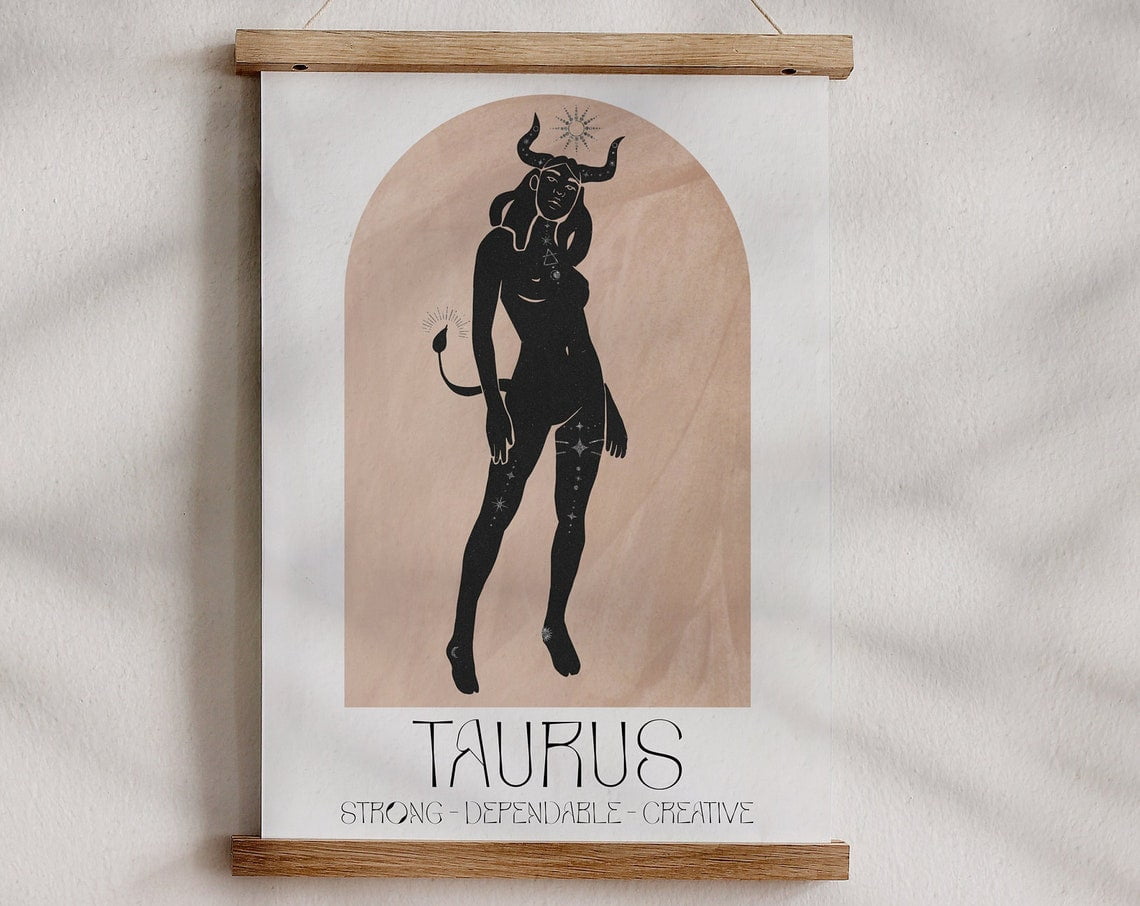Taurus Boho Zodiac Print - Star Sign Art, Astrology Poster, Bohemian ...