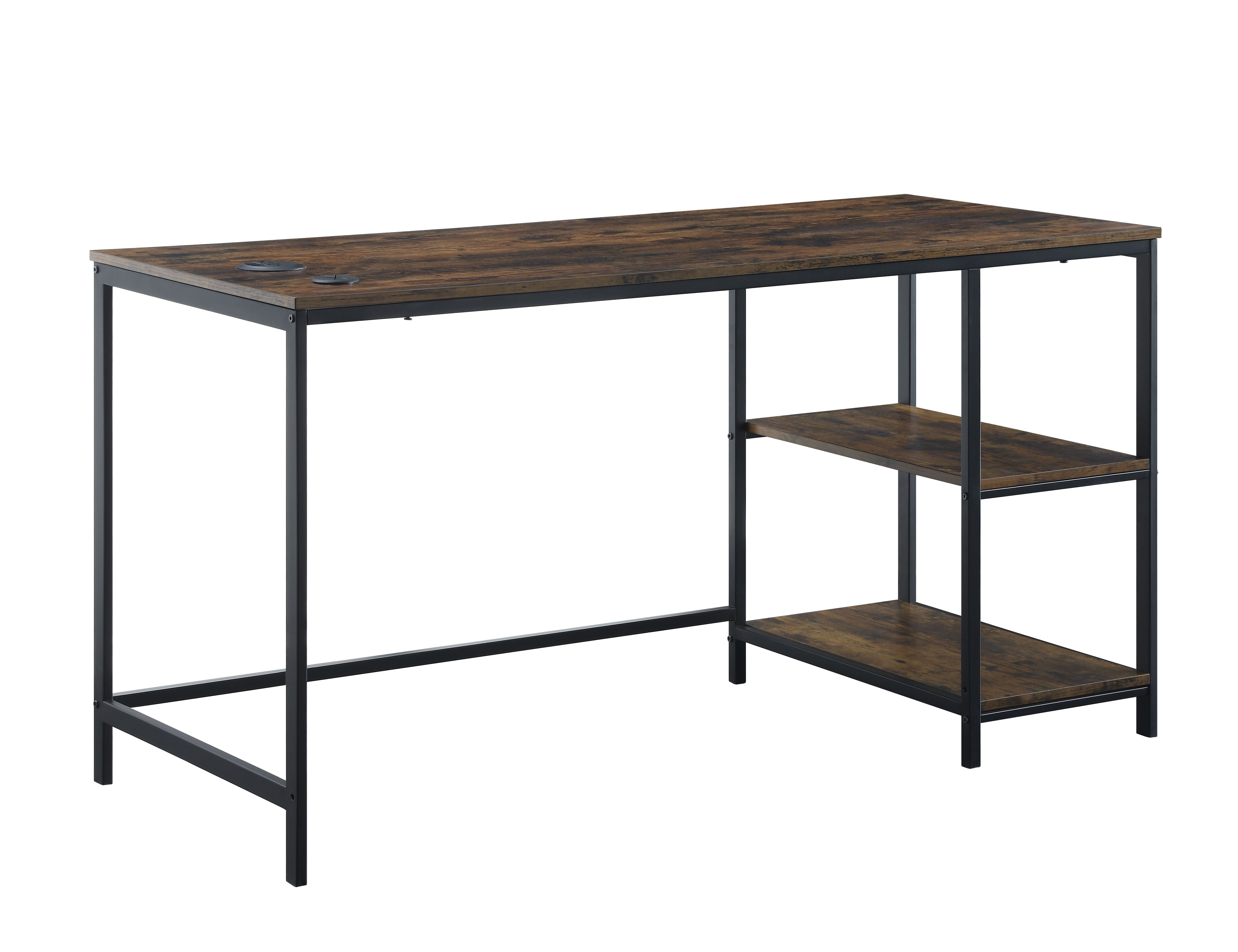 Built-in USB Port Writing Desk, Rustic Oak & Black Finish - Walmart.com