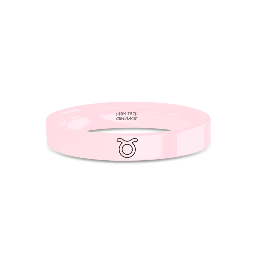 Taurus Bull Horoscope Symbol Laser Engraved Pink Ceramic Ring, 4mm ...